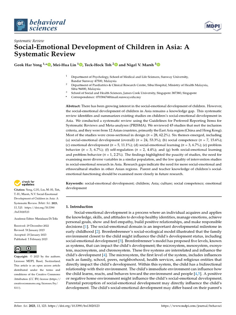 Social-Emotional Development of Children in Asia | PDF | Systematic Review | Parenting