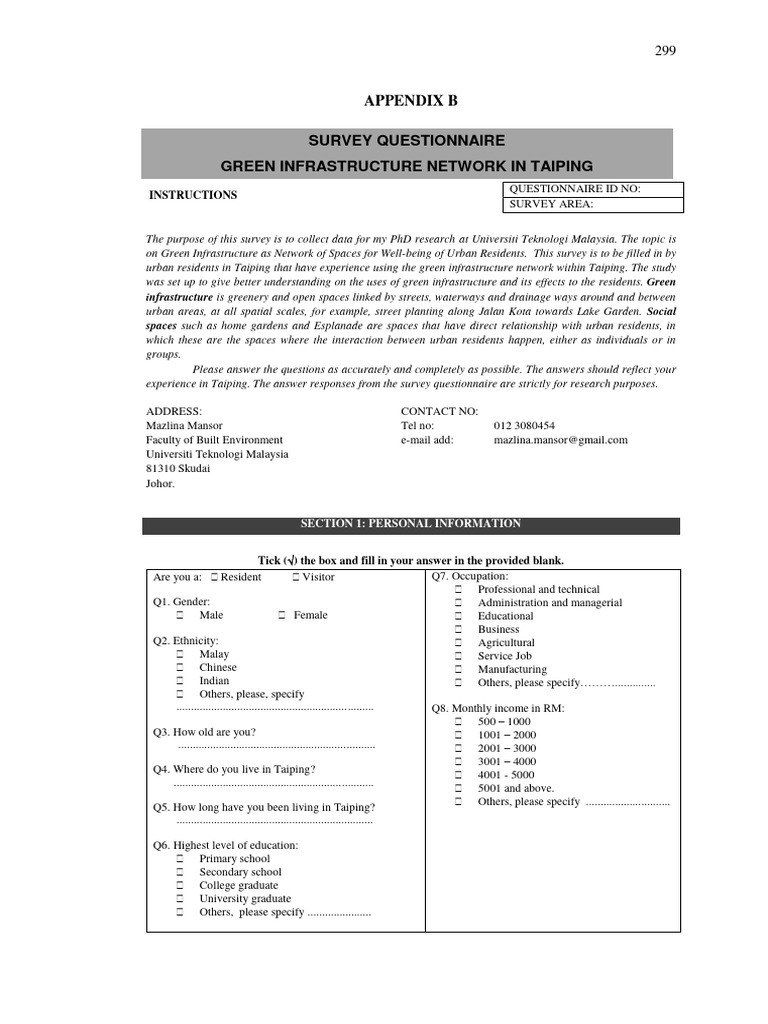Greenovation Infrastructure Network in Taiping Questionnaire | PDF | Green Infrastructure ...