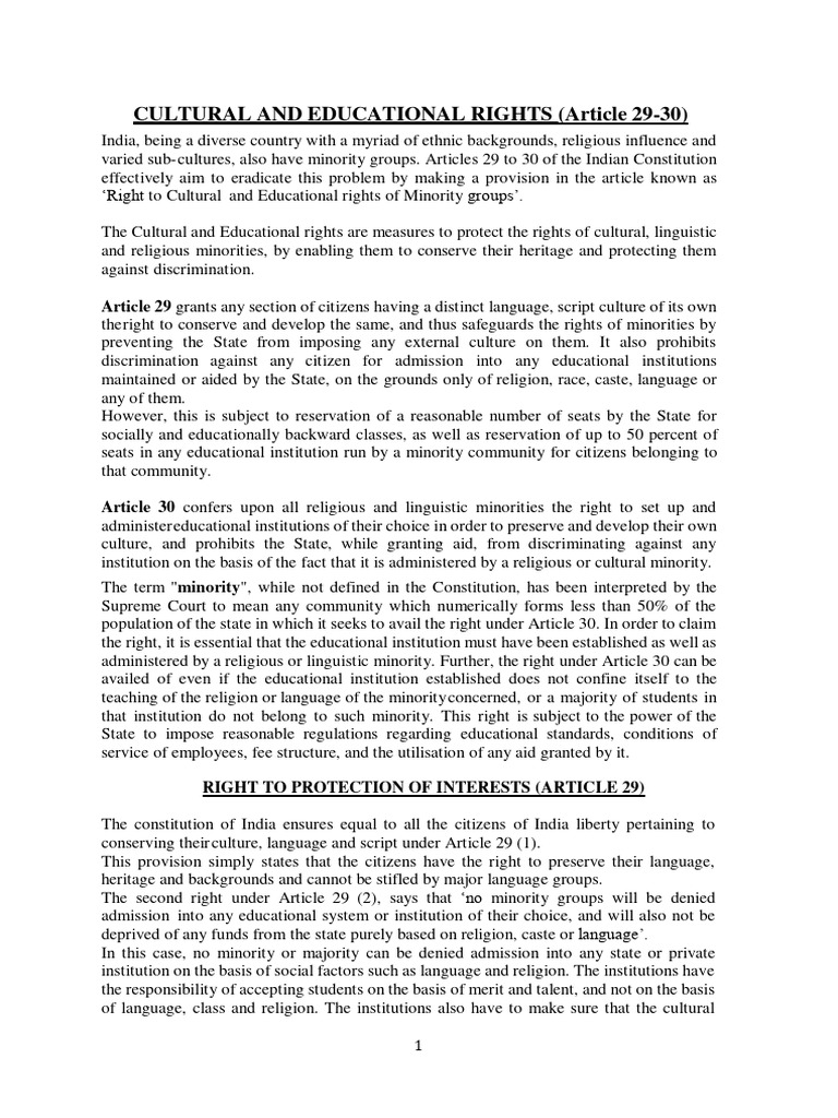 Cultural and Educational Rights in India | PDF | Minority Group | Justice