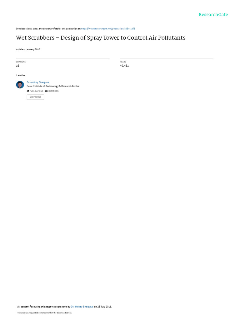 Spray Tower Design for Air Pollution Control | PDF | Particulates ...