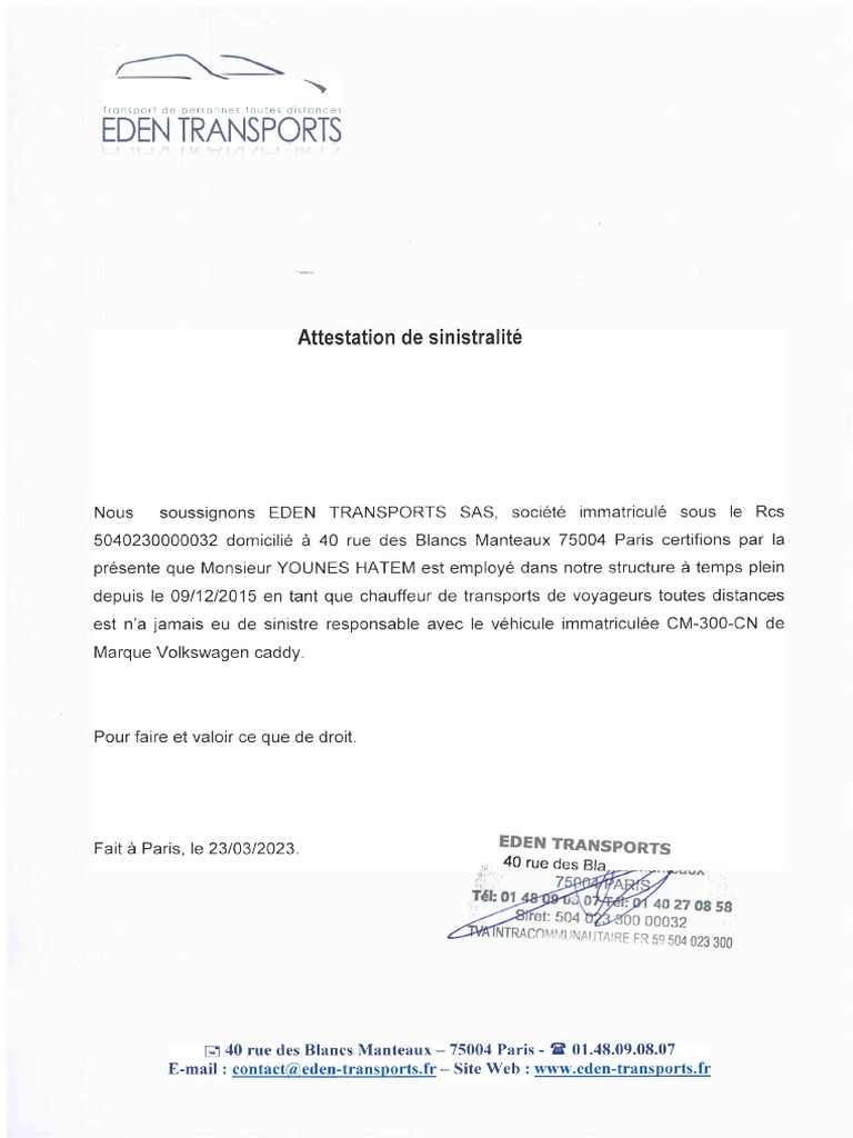 Attestation de Sinistralité | PDF