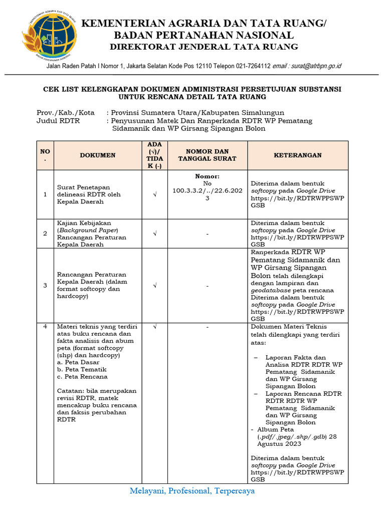 Cek List Dokumen RDTR Simalungun | PDF