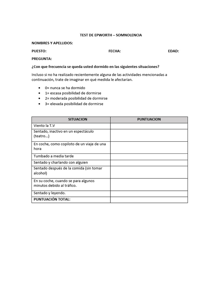 Test de Epworth - Somnolencia | PDF