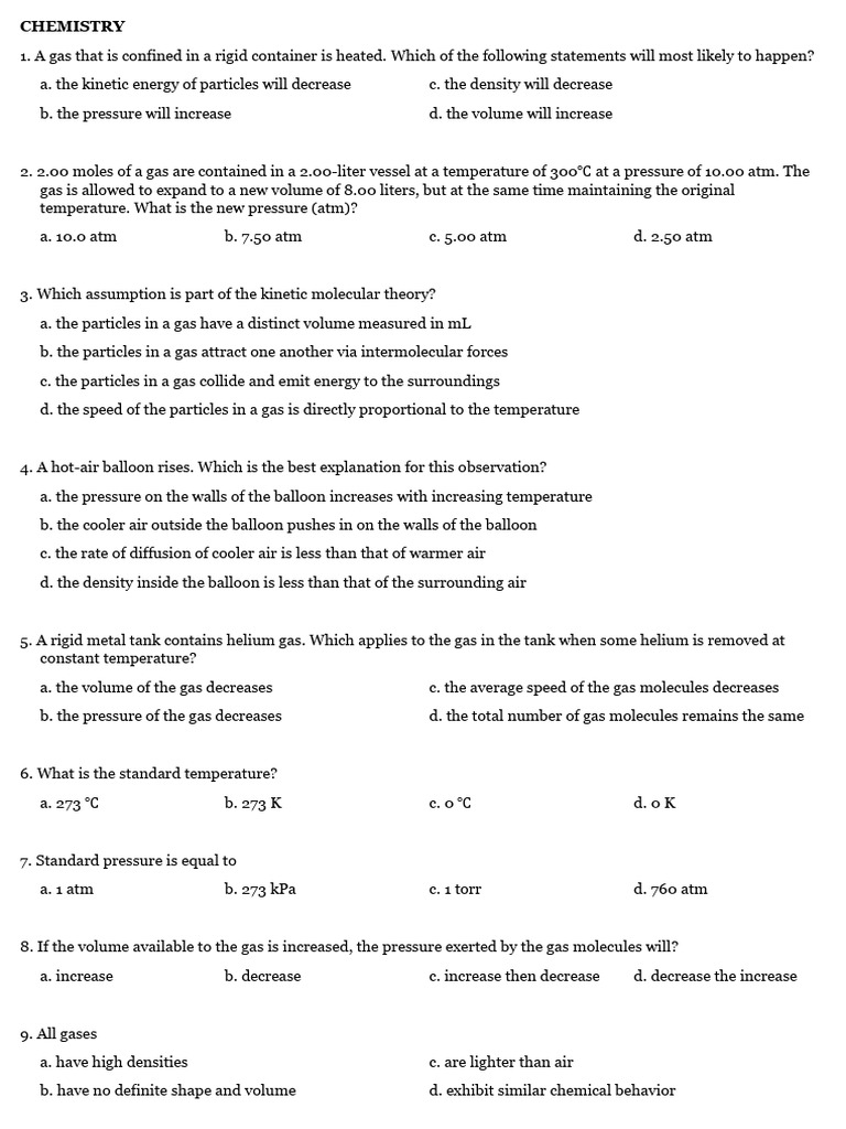 ASMEPPS Reviewer Chemistry 1 | PDF | Gases | Temperature