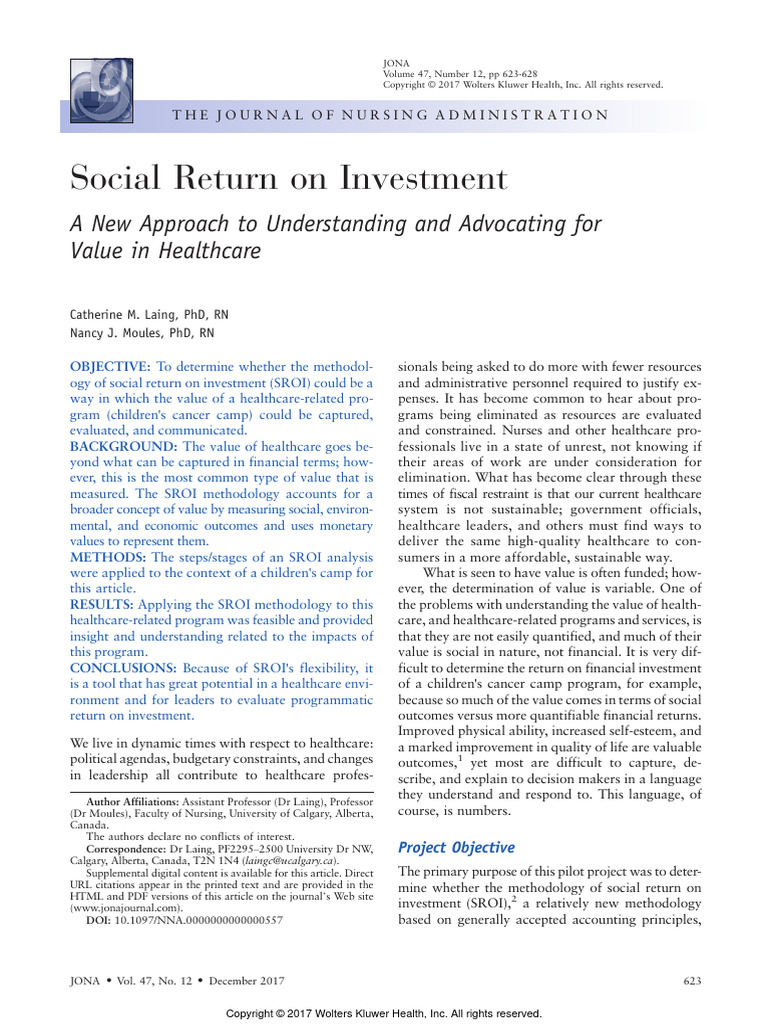 Social Return On Investment A New Approach To Understanding and Advocating For Value in ...