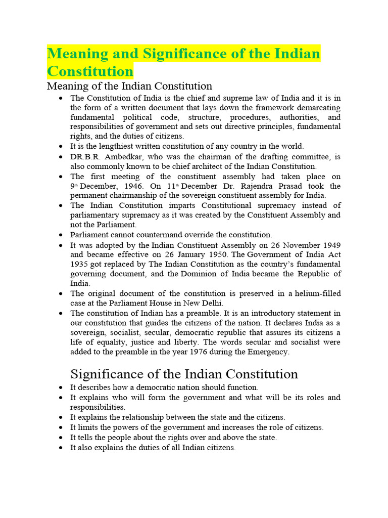 Significance of the Indian Constitution | PDF | Constitution | Government