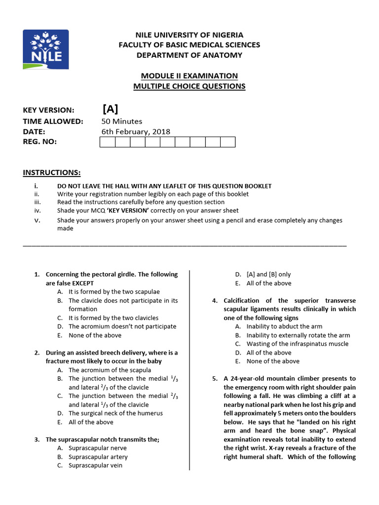 Module II MCQ Exam (A) | PDF | Human Leg | Foot