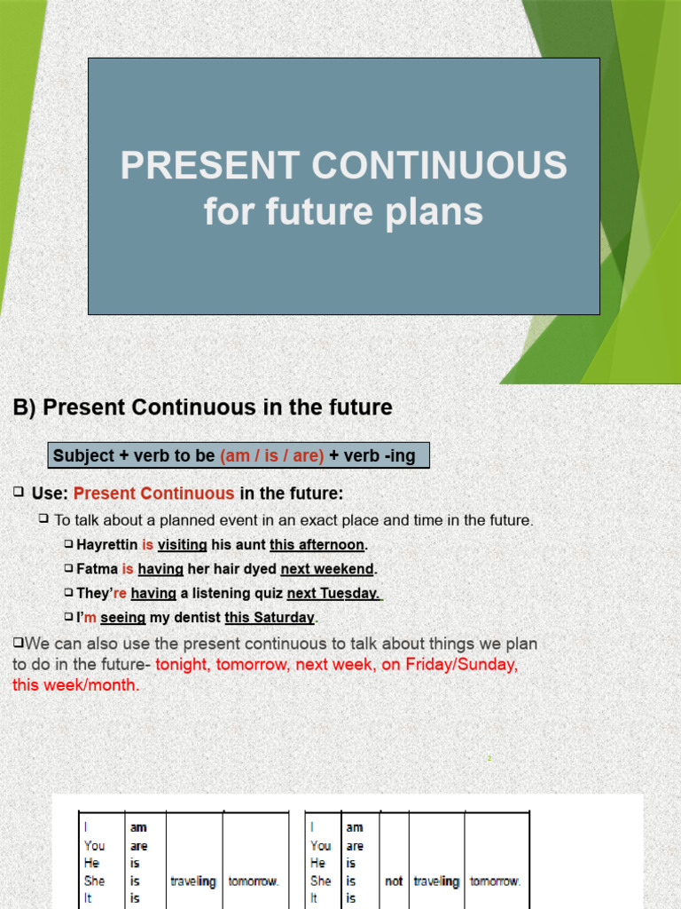 Present Continuous For Future Plans Aj | PDF