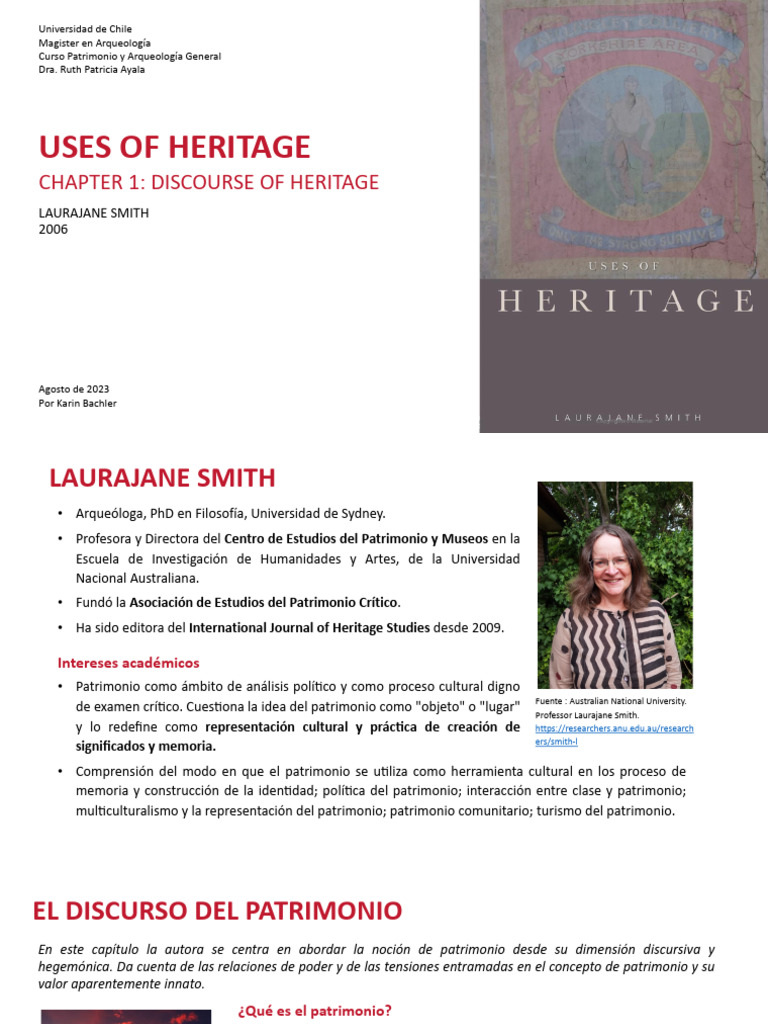 Usos del Patrimonio según Laurajane Smith | PDF | Bienes (Ley) | Discurso