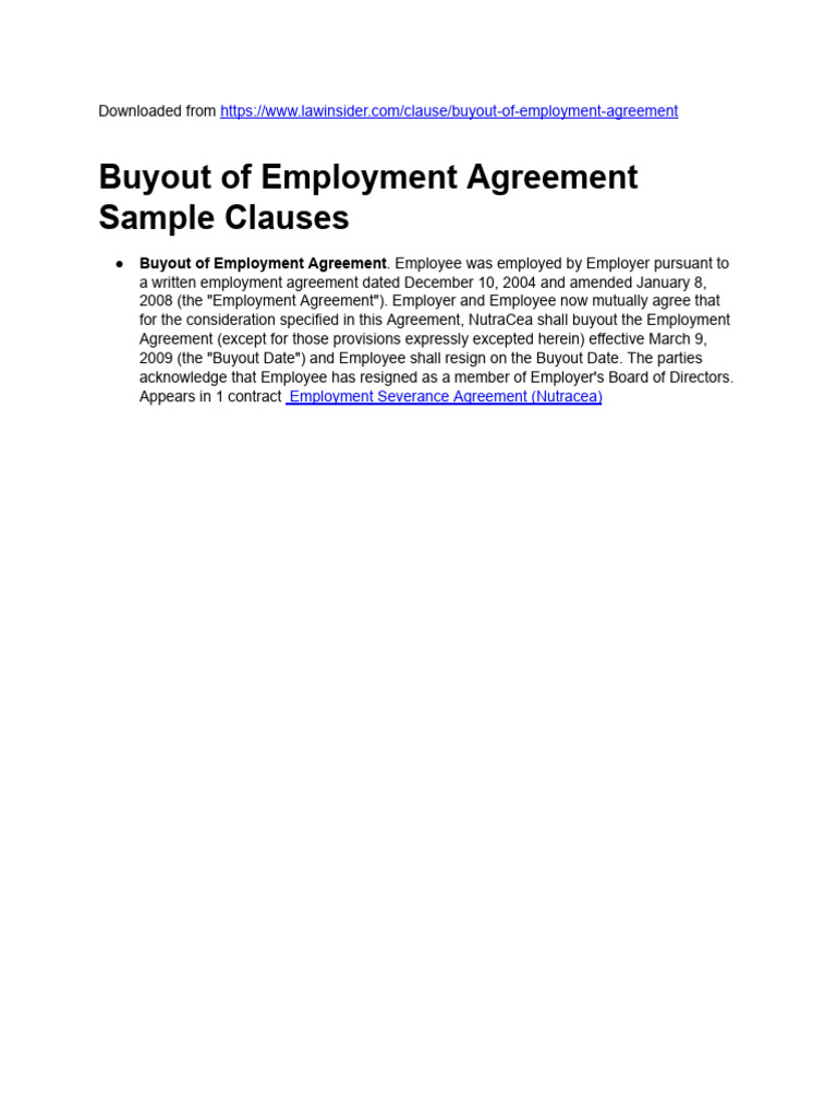 Employee Buyout Agreement Sample | PDF