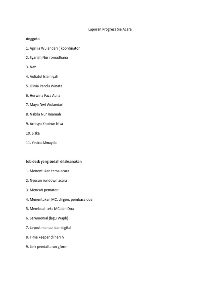 Laporan Progres Sie Acara | PDF
