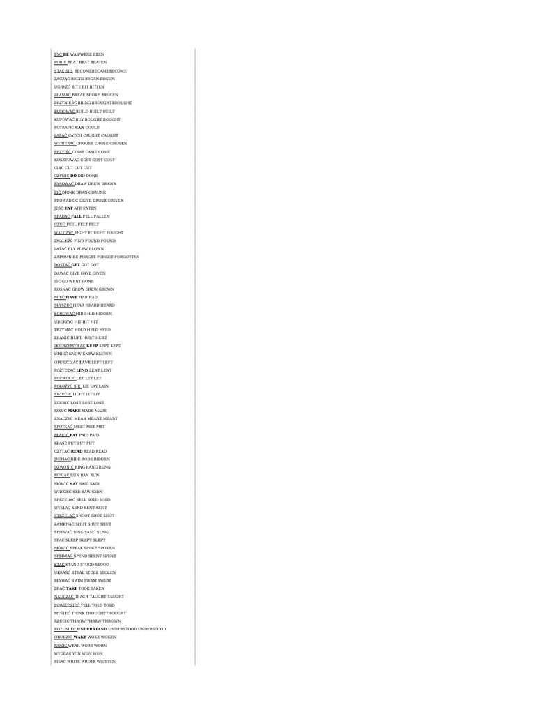 Czasowniki-Nieregularne-Sciaga - Sciaga (1) 222 | PDF