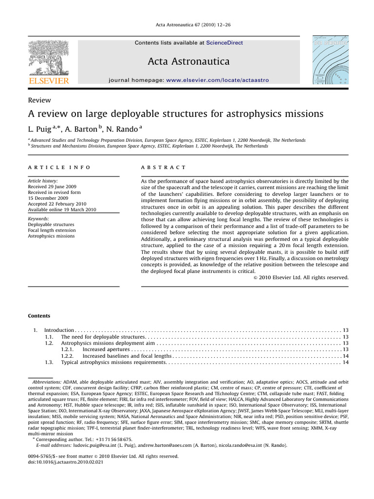 Puig Et Al. - 2010 - A Review On Large Deployable Structures For Astrop ...