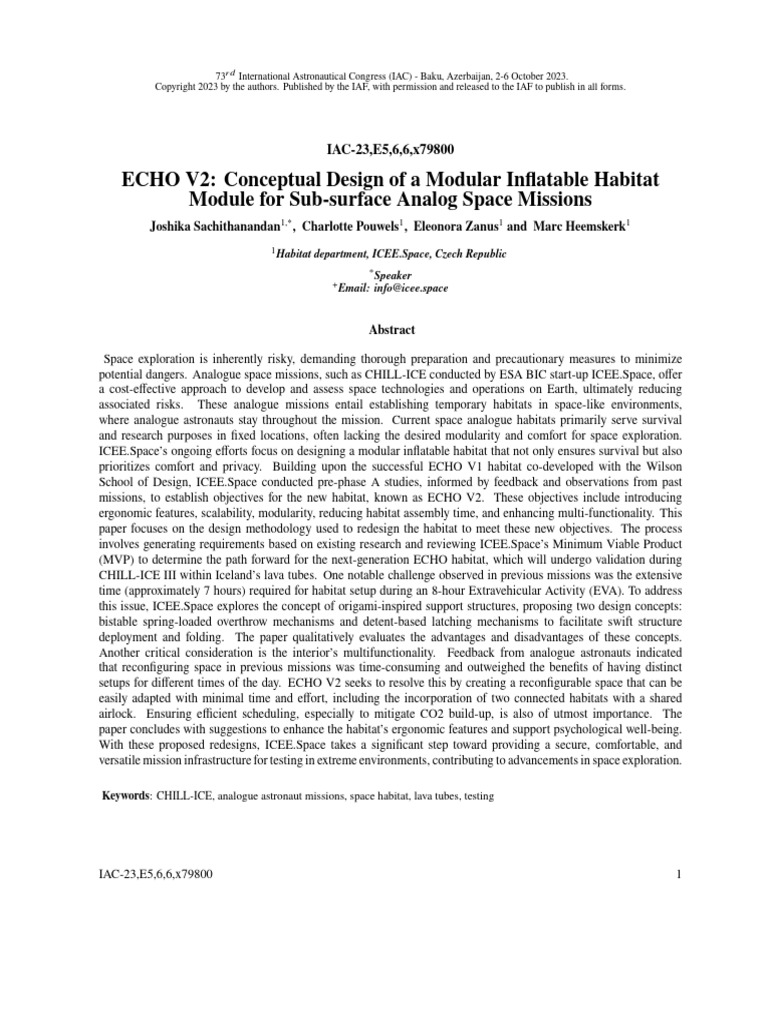Sachithanandan Et Al. - 2023 - ECHO V2 Conceptual Design of A Modular Inflatable | PDF | Outer ...