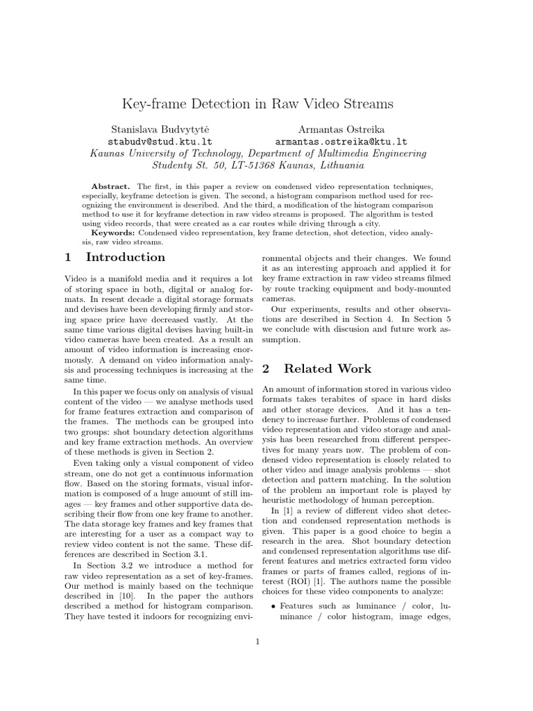 Key-Frame Detection in Raw Video Streams | PDF | Image Segmentation | Video