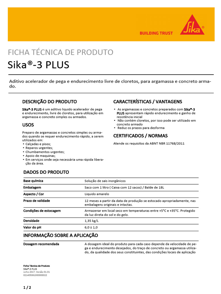 Sika - 3 Plus | PDF | Argamassa (alvenaria) | Cimento