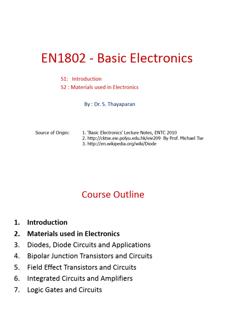 EN1802 Basic Electronics Course Outline | PDF | P–N Junction | Semiconductors