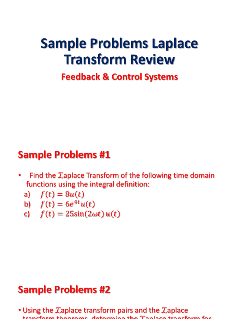 Sample Problems Laplace Transform Review | PDF Sample Problems Laplace Transform Review | PDF