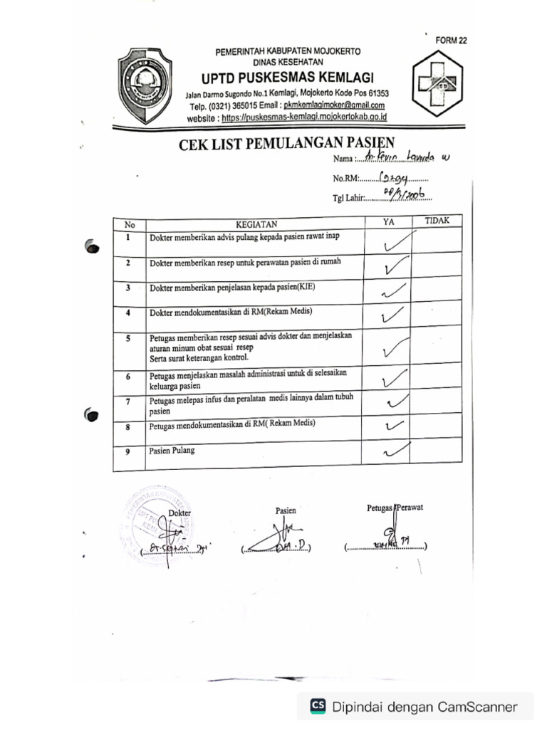 Check List Pemulangan Dan Surat Kontrol | PDF