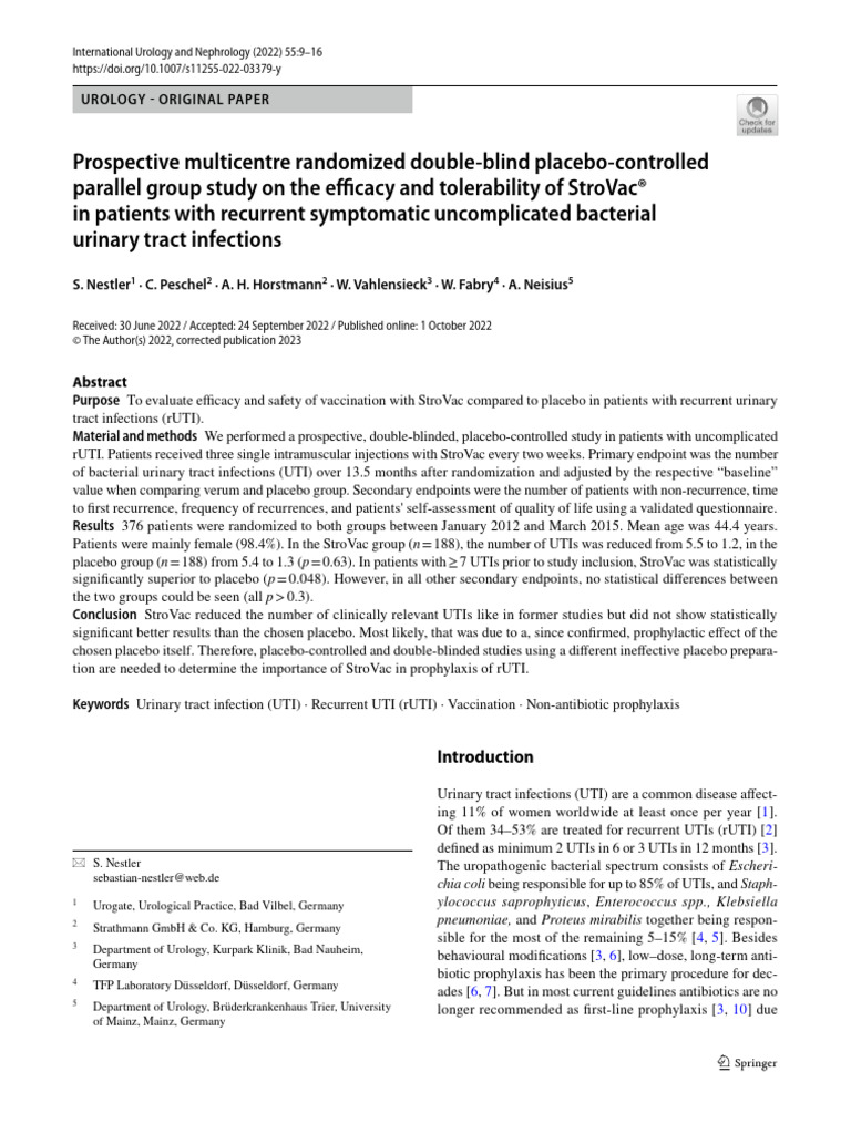 StroVac en ITU Recurrente No Complicada | PDF | Urinary Tract Infection ...
