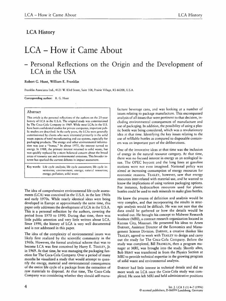 LCA Origins: Personal Reflections | PDF | Life Cycle Assessment | Waste