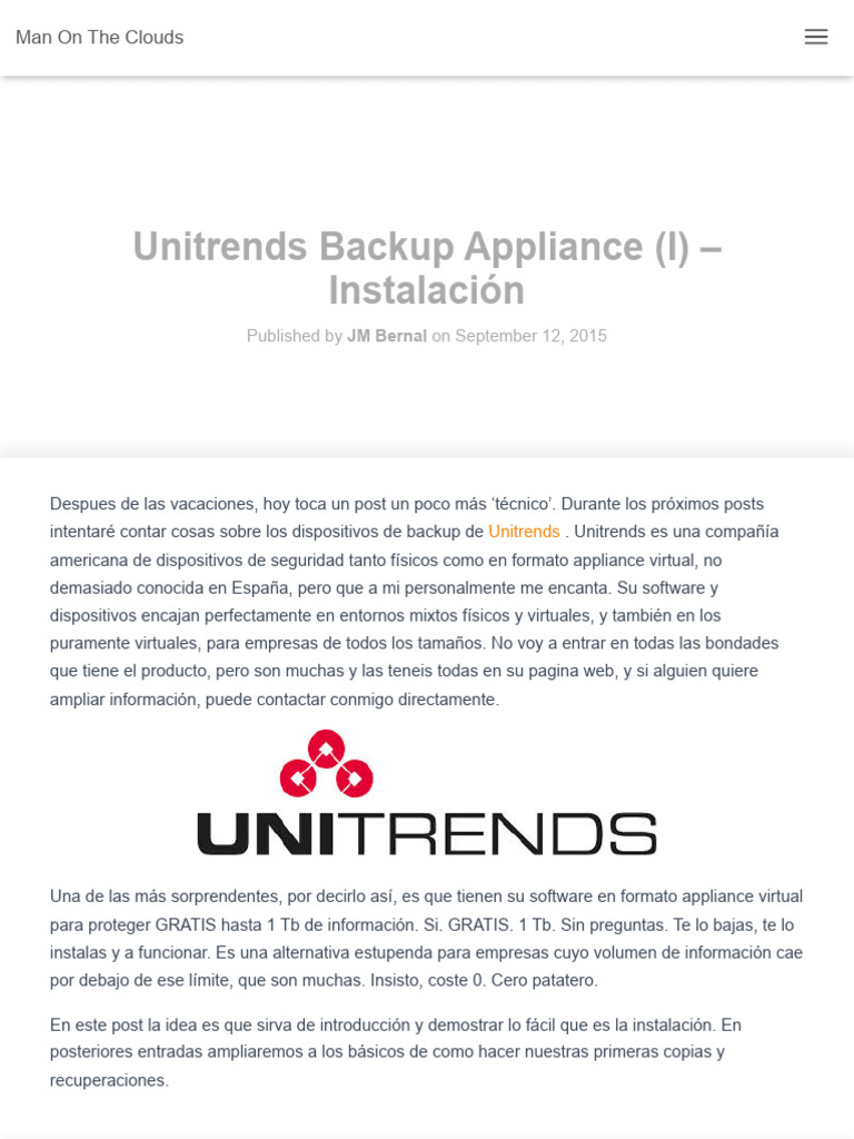 Unitrends Backup Appliance (I) - Instalación - Man On The Clouds | PDF ...