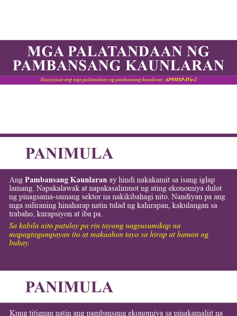 Q4 - Week 1 - Day 1mga Palatandaan NG Pambansang Kaunlaran | PDF