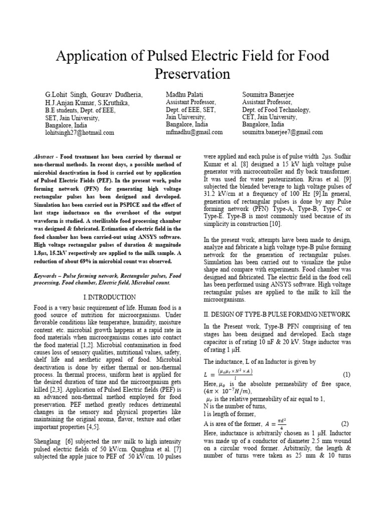 Application of Pulsed Electric Field For Food Preservation | PDF ...
