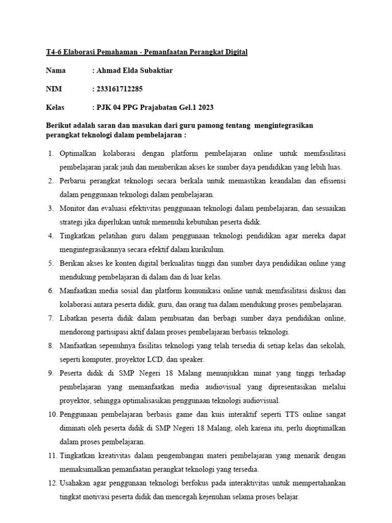 T4-6 Elaborasi Pemahaman - Pemanfaatan Perangkat Digital Elda | PDF | Bisnis