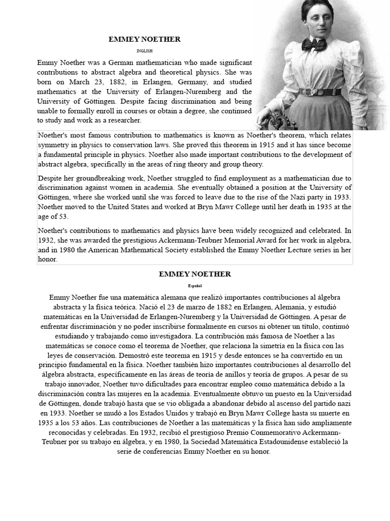 Emmy Noether | PDF | Mathematics | Algebra