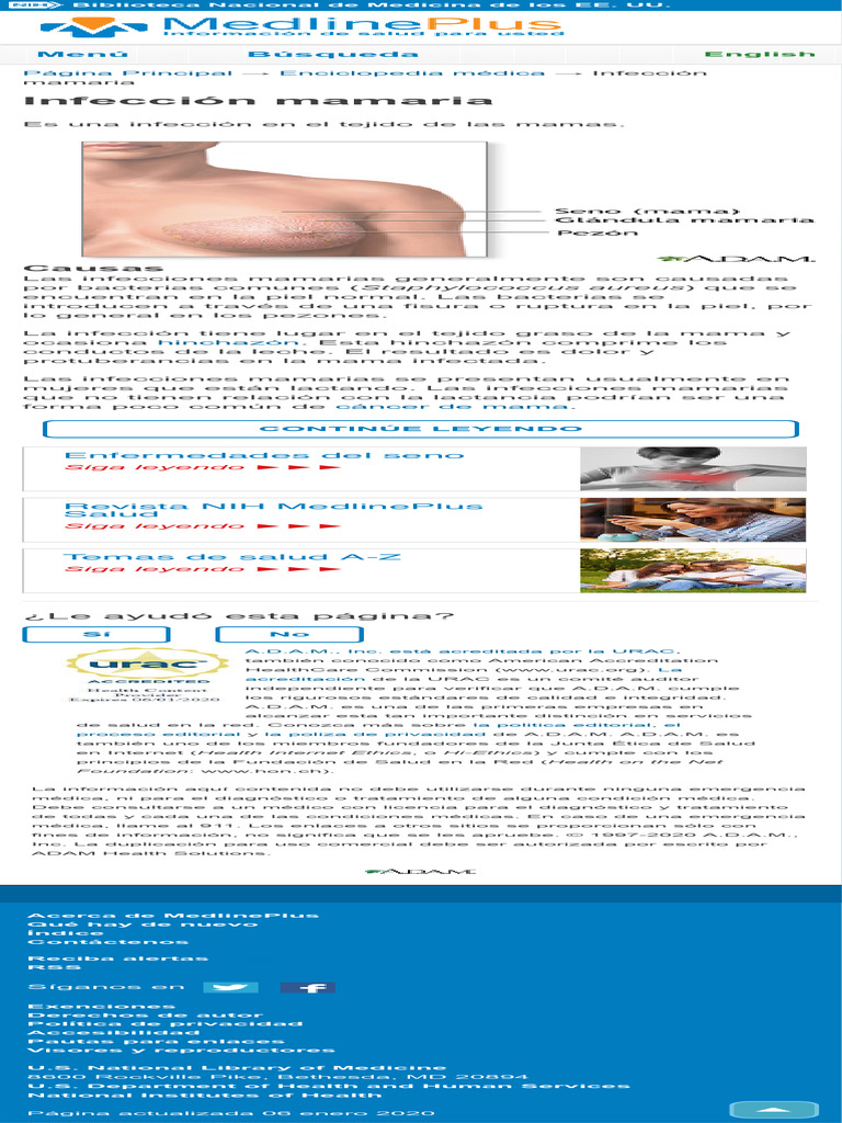 Infección Mamaria MedlinePlus Enciclopedia Médica | PDF | Pecho ...