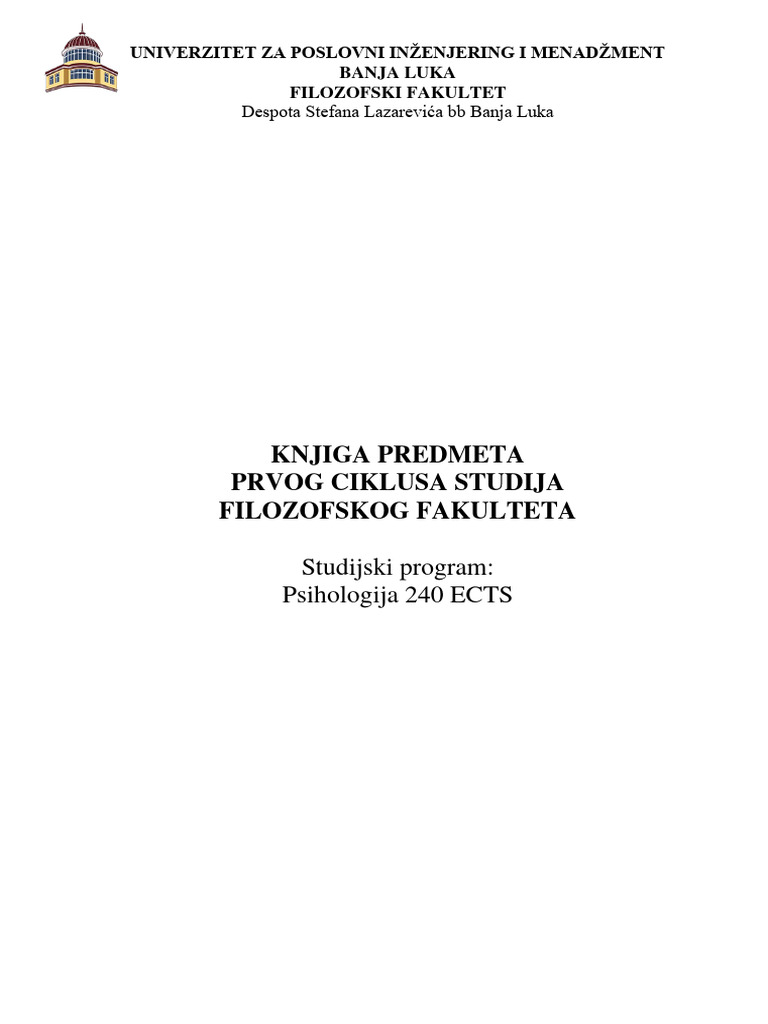 Knjiga Predmeta Psihologija - Prvi Ciklus | PDF