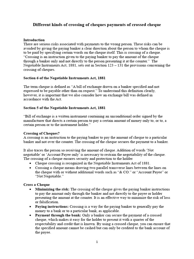 Types of Cheque Crossing Explained | PDF | Cheque | Negotiable Instrument
