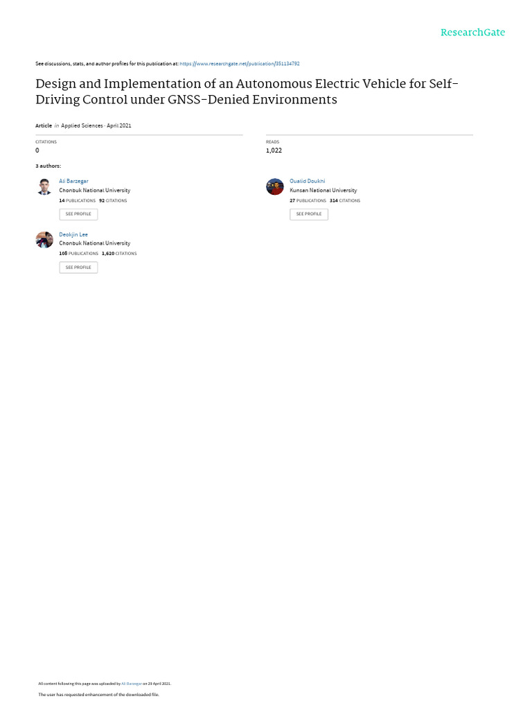 Design and Implementation of An Autonomous Electric Vehicle For Self ...