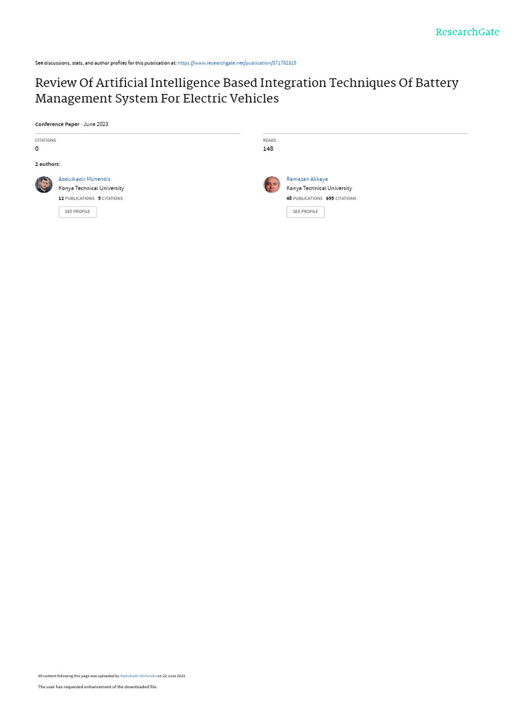 Review Of Artificial Intelligence Based Integration Techniques Of Battery Management System For