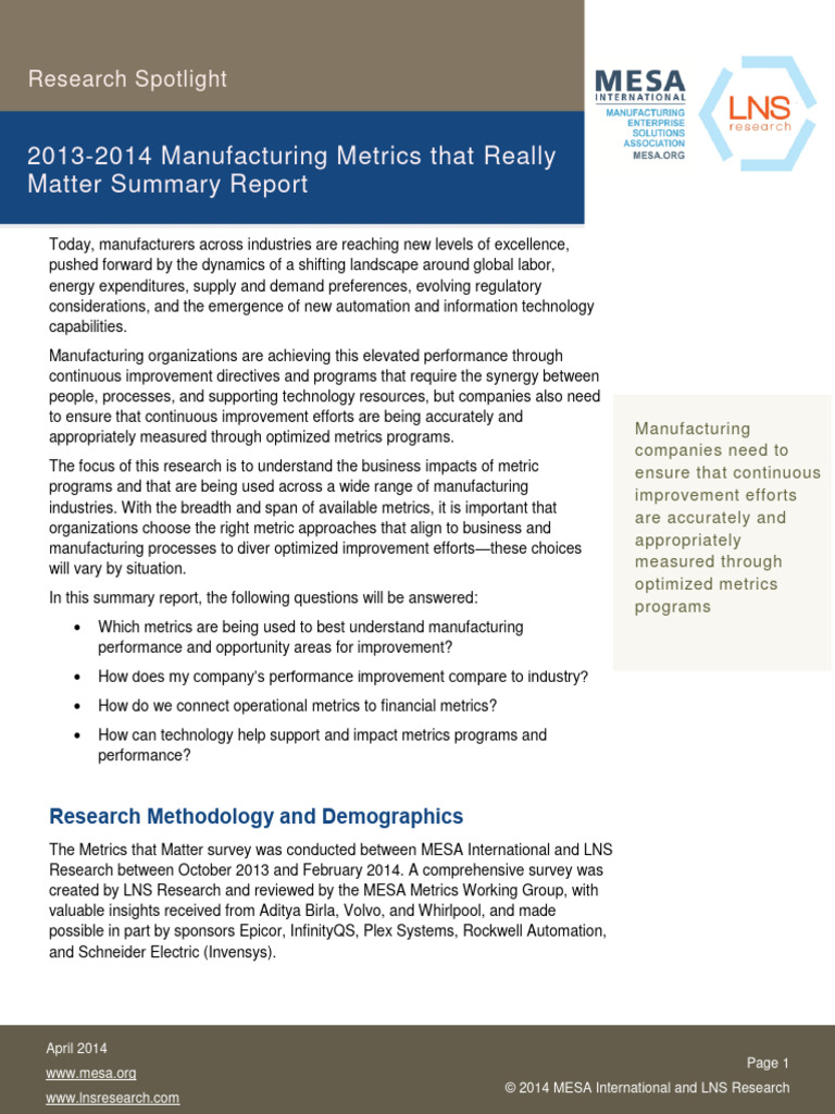 2013-2014 Metrics That Matter Summary Report - Final | PDF | Quality ...