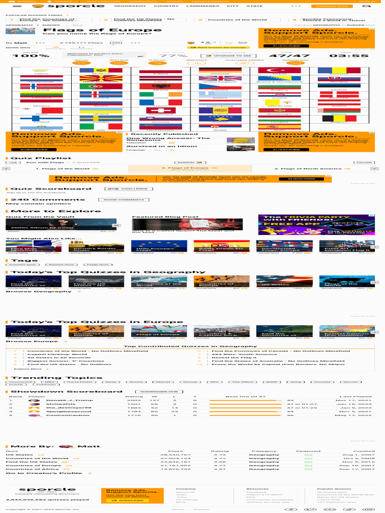 Flags of Europe Quiz | PDF | Games Of Mental Skill