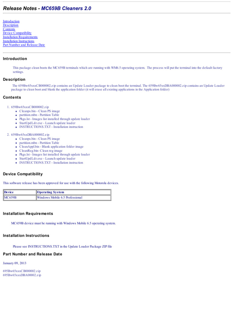 MC65 Clean Boot Package Version 2.0 Release Notes | PDF