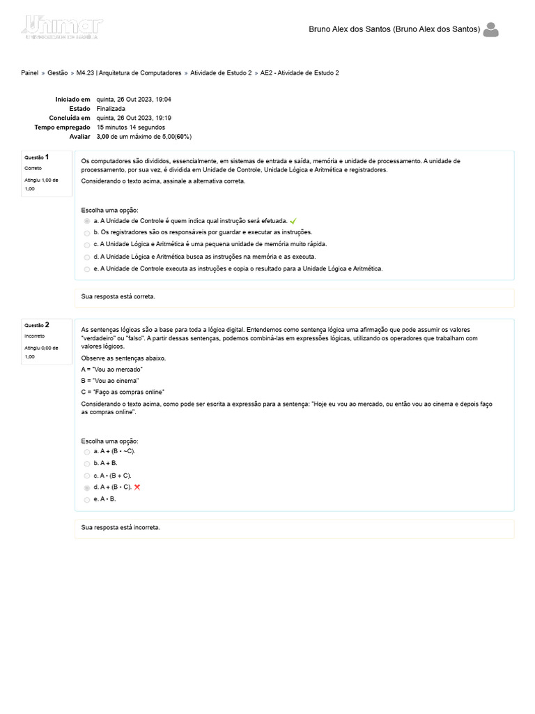 AE2 - Atividade de Estudo 2 | PDF | Armazenamento de dados de computador | Eletrônicos digitais