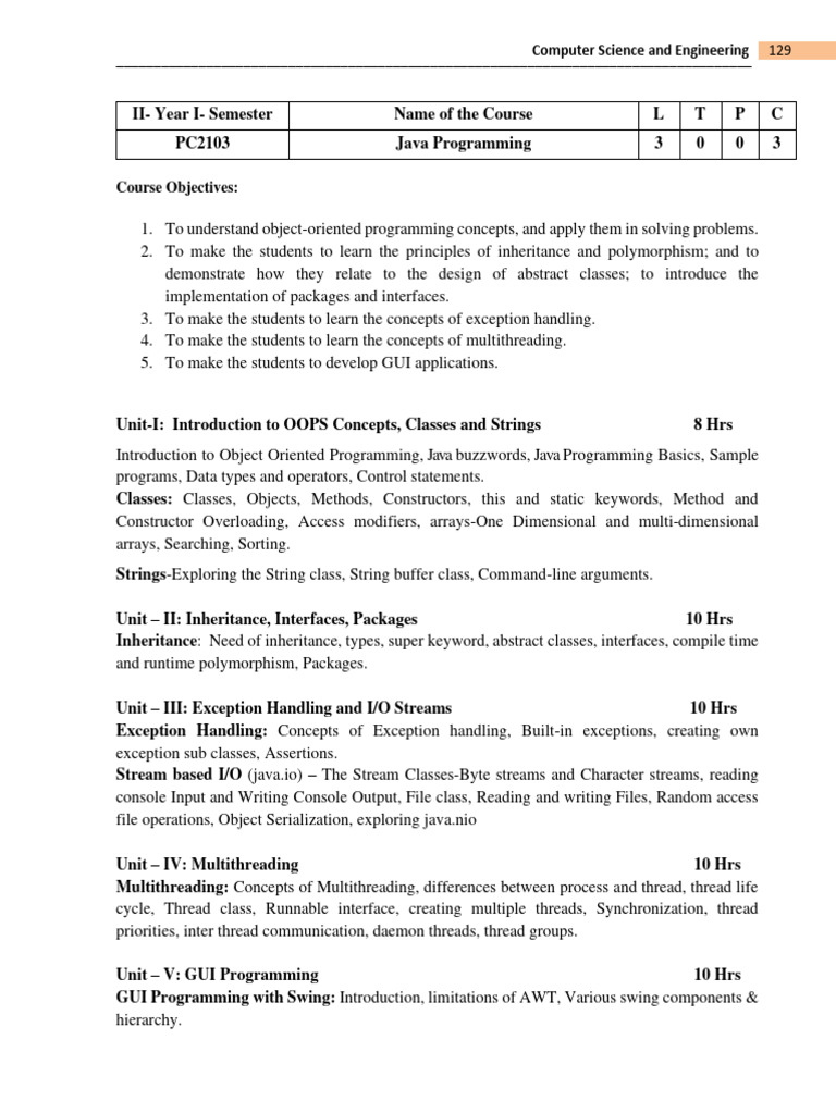 Java Syllabus Pdf Method Computer Programming Class Computer Programming 6714