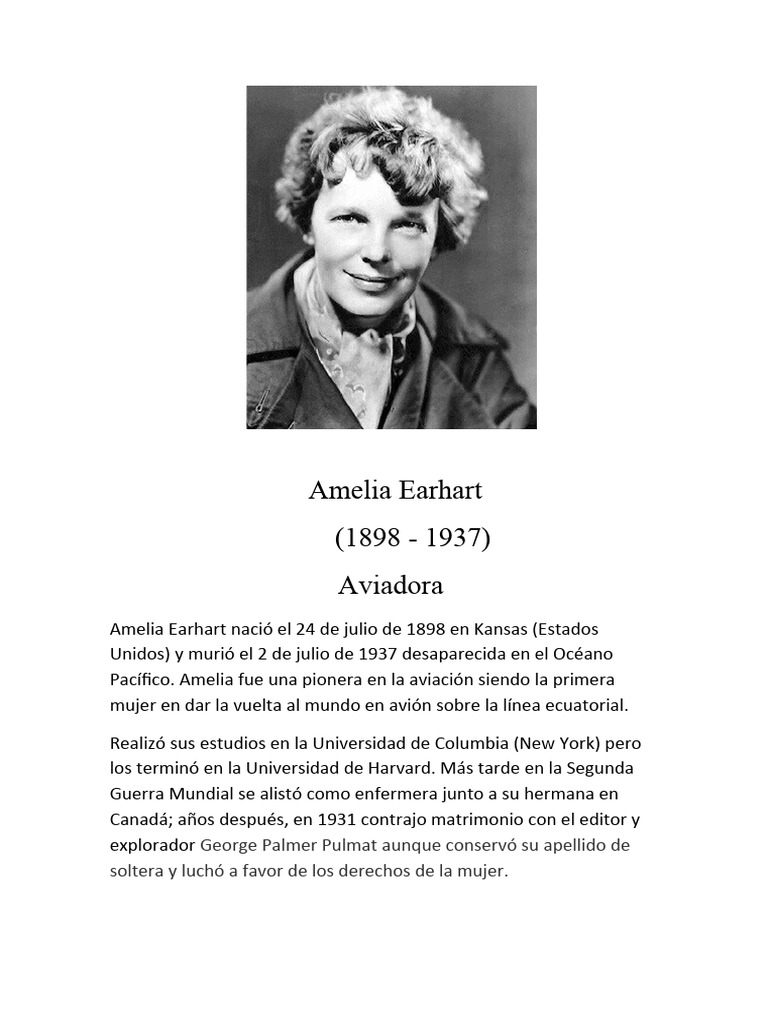 Amelia Earhart: Pionera de la Aviación | PDF