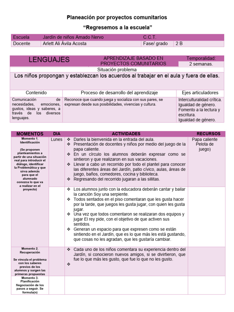 Planeación Por Proyectos COMUNITARIOS | PDF | Salón de clases | Aprendizaje