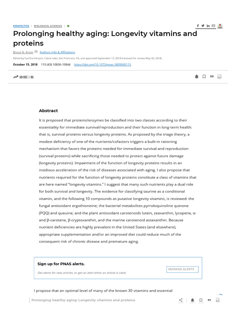 Prolonging Healthy Aging - Longevity Vitamins and Proteins - PNAS | PDF ...