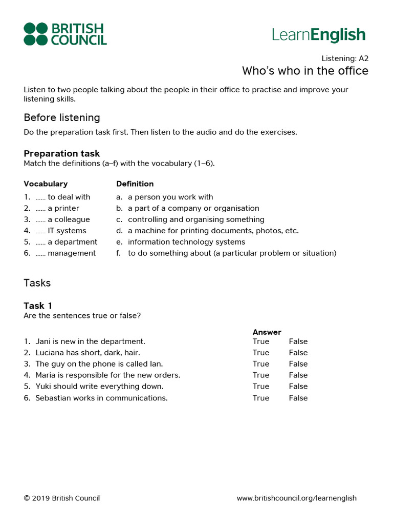 Listening Who's Who in The Office | PDF