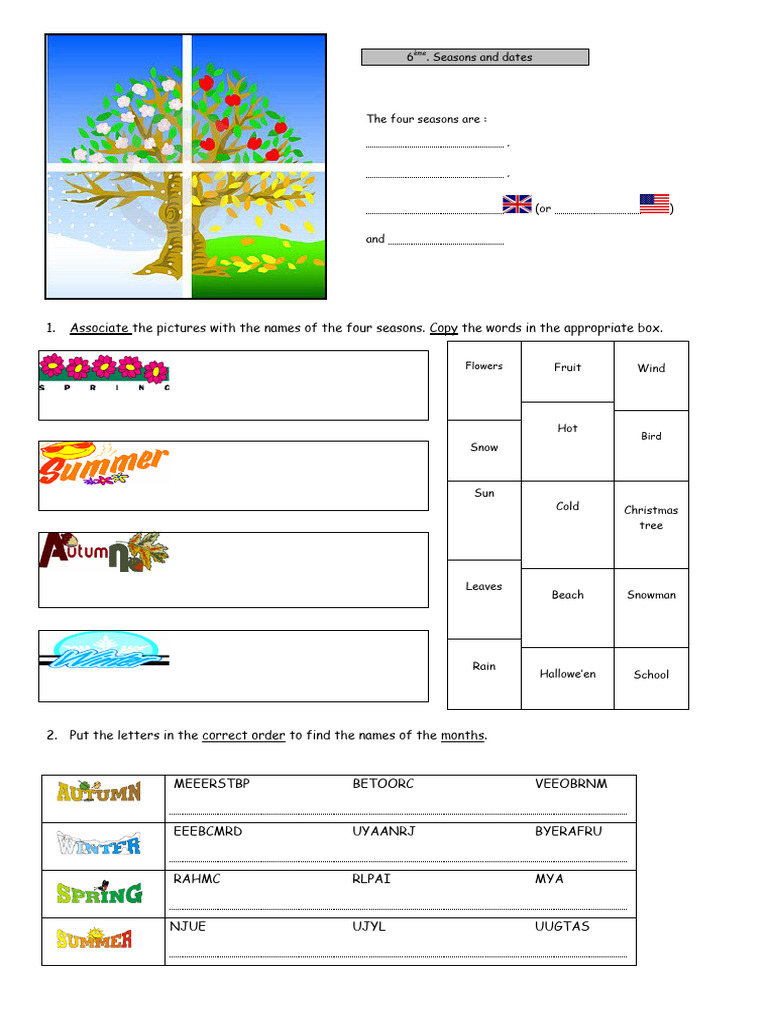 Seasons Dates Ordinal Numbers | PDF