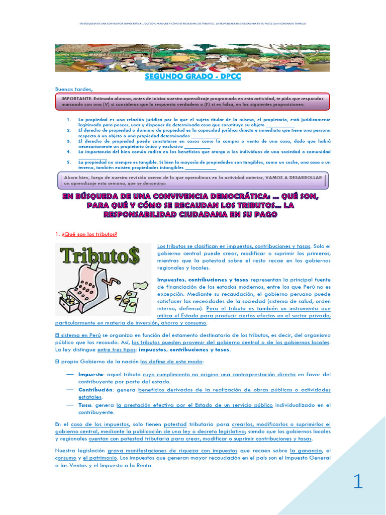 Aprendizaje de DPCC - 2° Grado | PDF | Impuestos | Propiedad