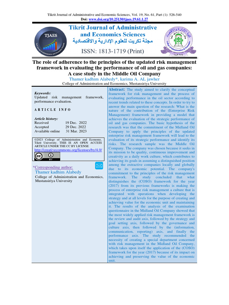 The Role of Adherence To The Principles of The Updated Risk Management Framework in Evaluating ...