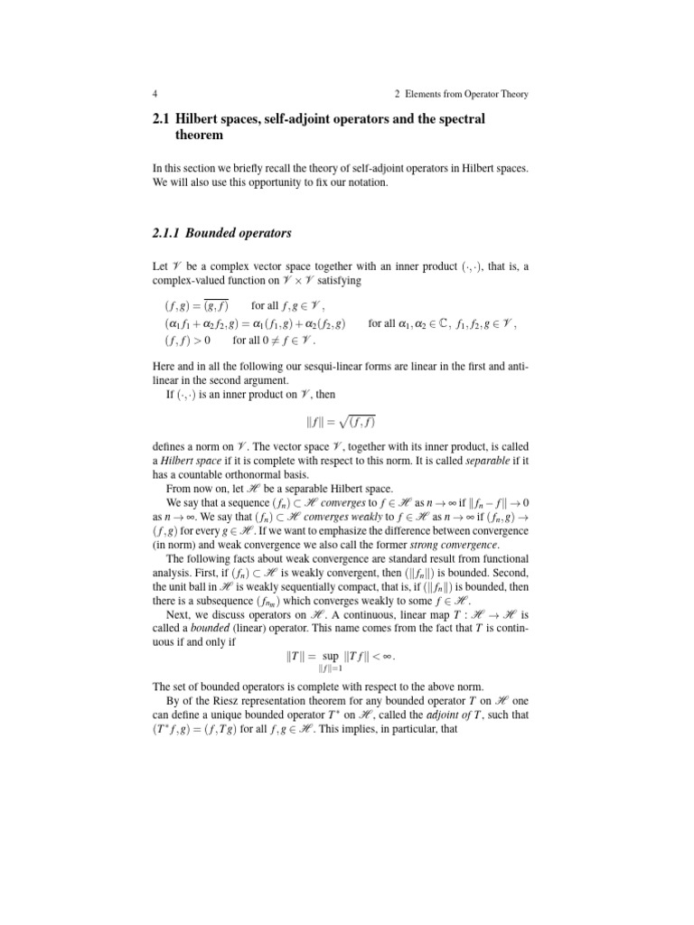 Hilbert Spaces Self Adjoint Operators And The Spectral Pdf Hilbert Space Eigenvalues And 