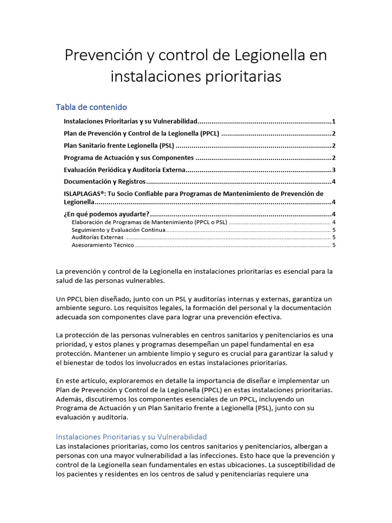 Prevención y control de Legionella en instalaciones prioritarias | PDF ...