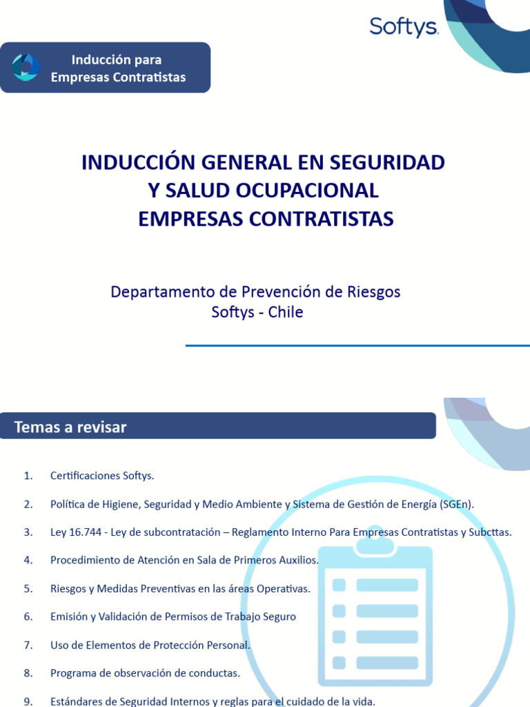 02. Inducción de Seguridad - Softys - Contratistas 2021 Rev02. | PDF | Outsourcing | Seguridad y ...